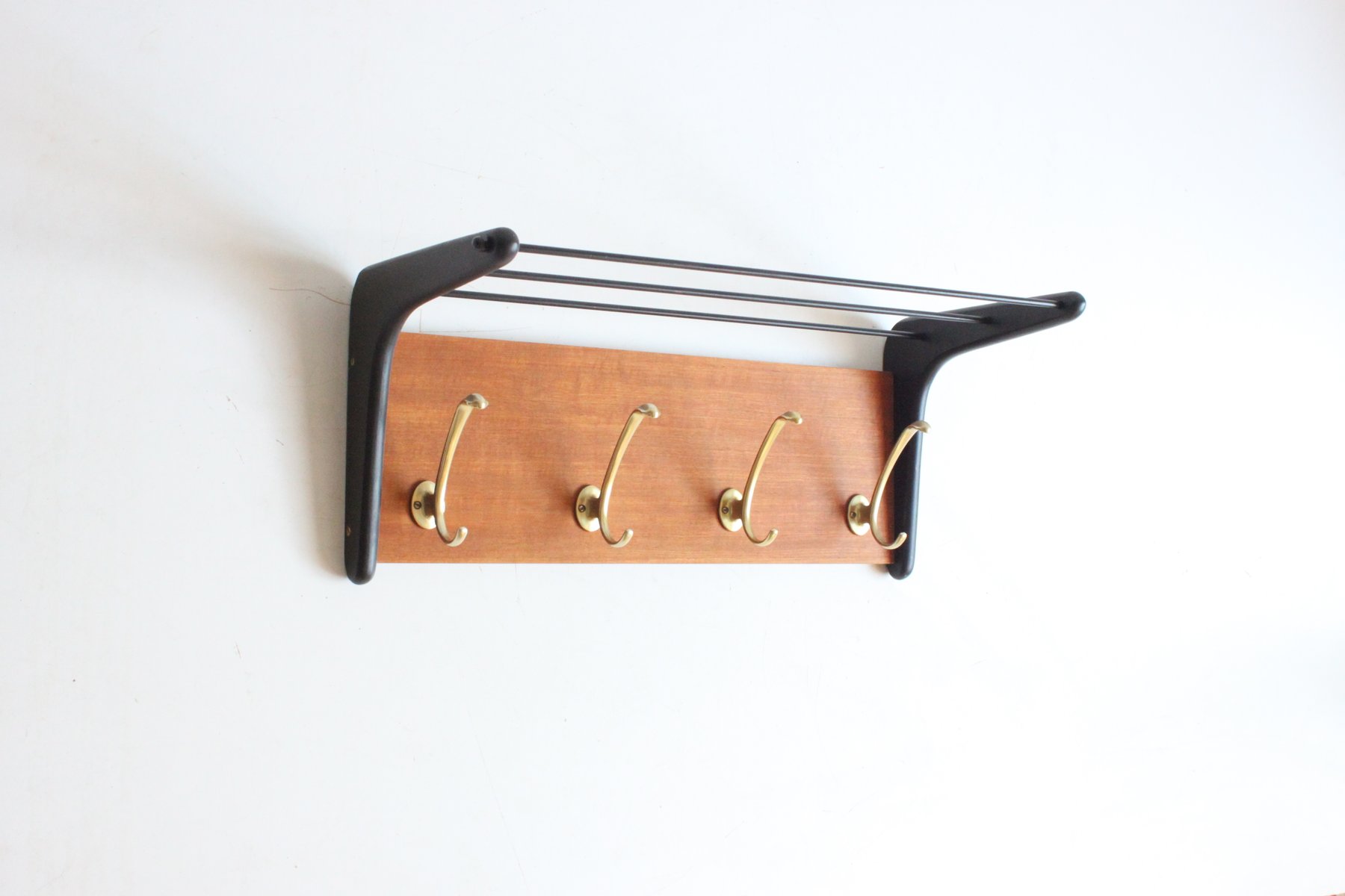 Brass and Teak Boomerang Coat Rack attributed to Alfred Hendrickx for ...