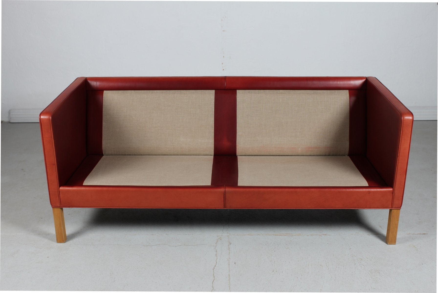Indian Red Aniline Leather and Oak 2-Seater Sofa Model No. 2335 by by ...