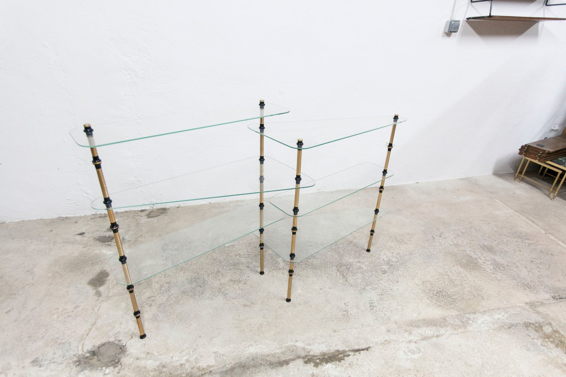 Glass and Brass Store Window Display Shelf, 1950s for sale at Pamono