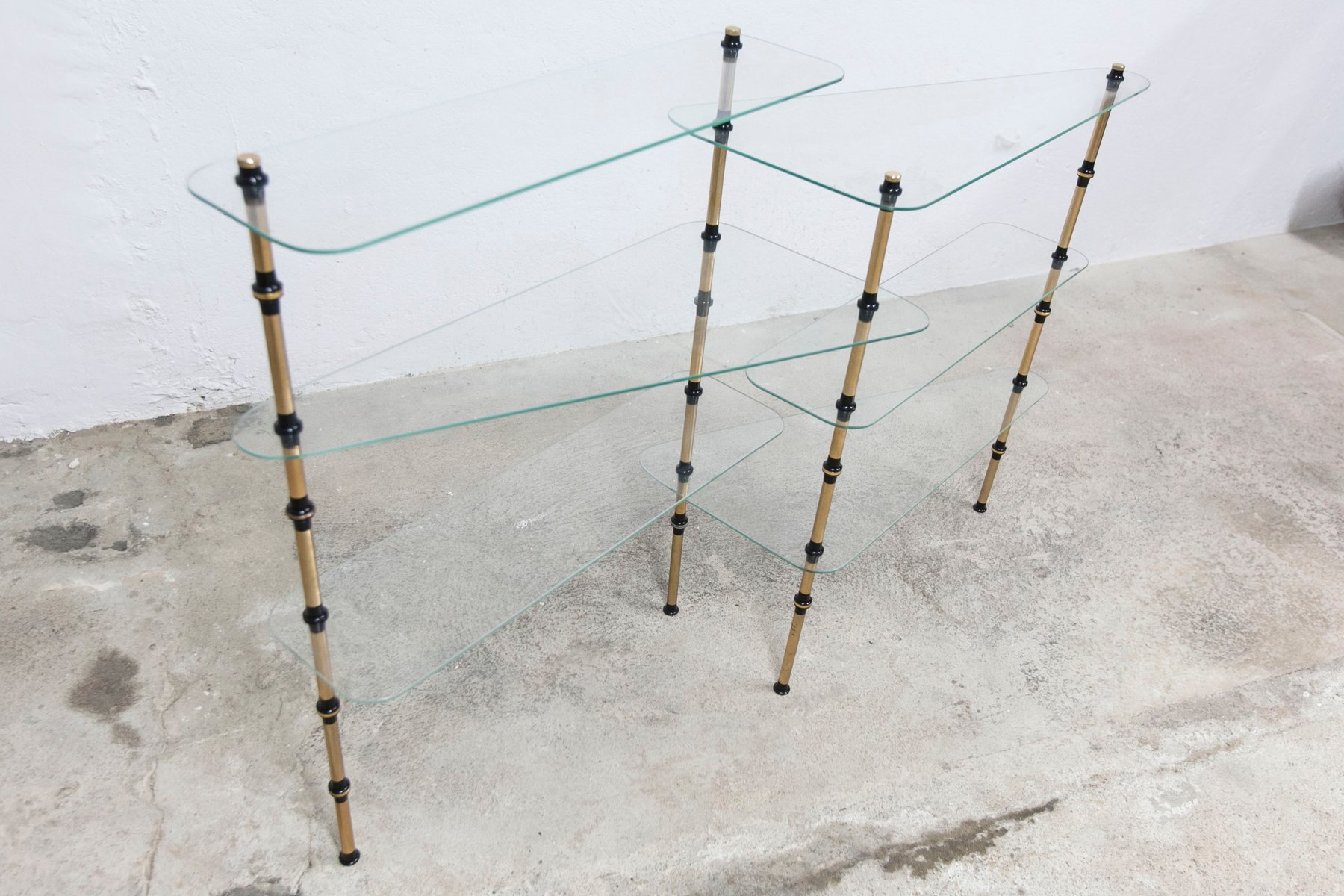Glass and Brass Store Window Display Shelf, 1950s for sale at Pamono