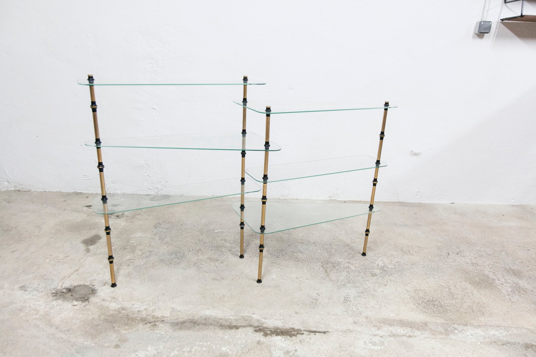 Glass and Brass Store Window Display Shelf, 1950s for sale at Pamono