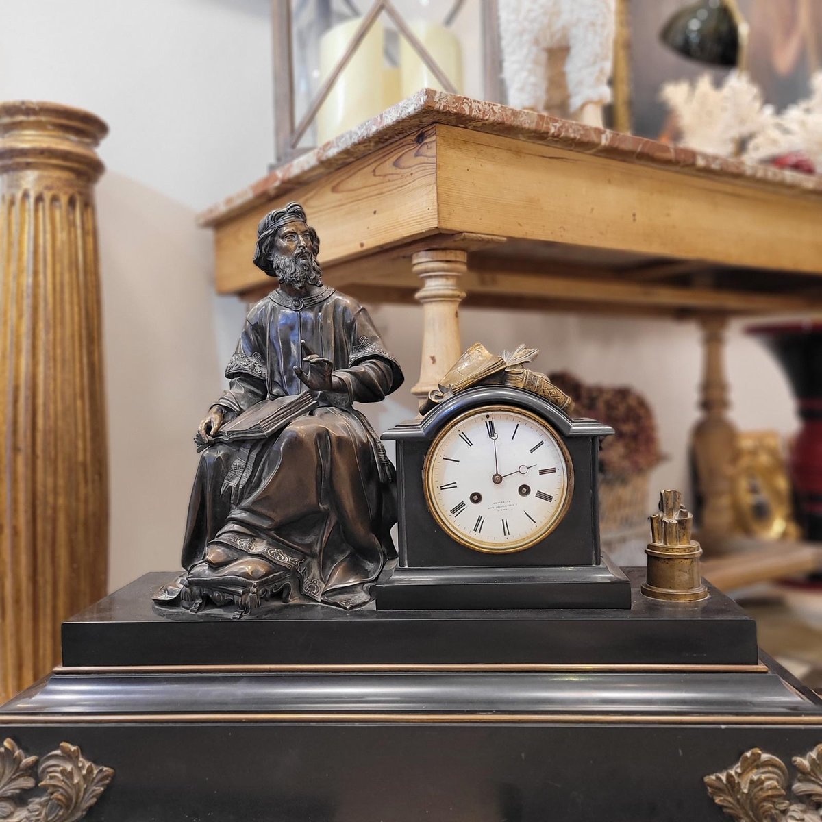 Napoleon III Philosopher Table Clock in Marble and Bronze, France, 16th ...