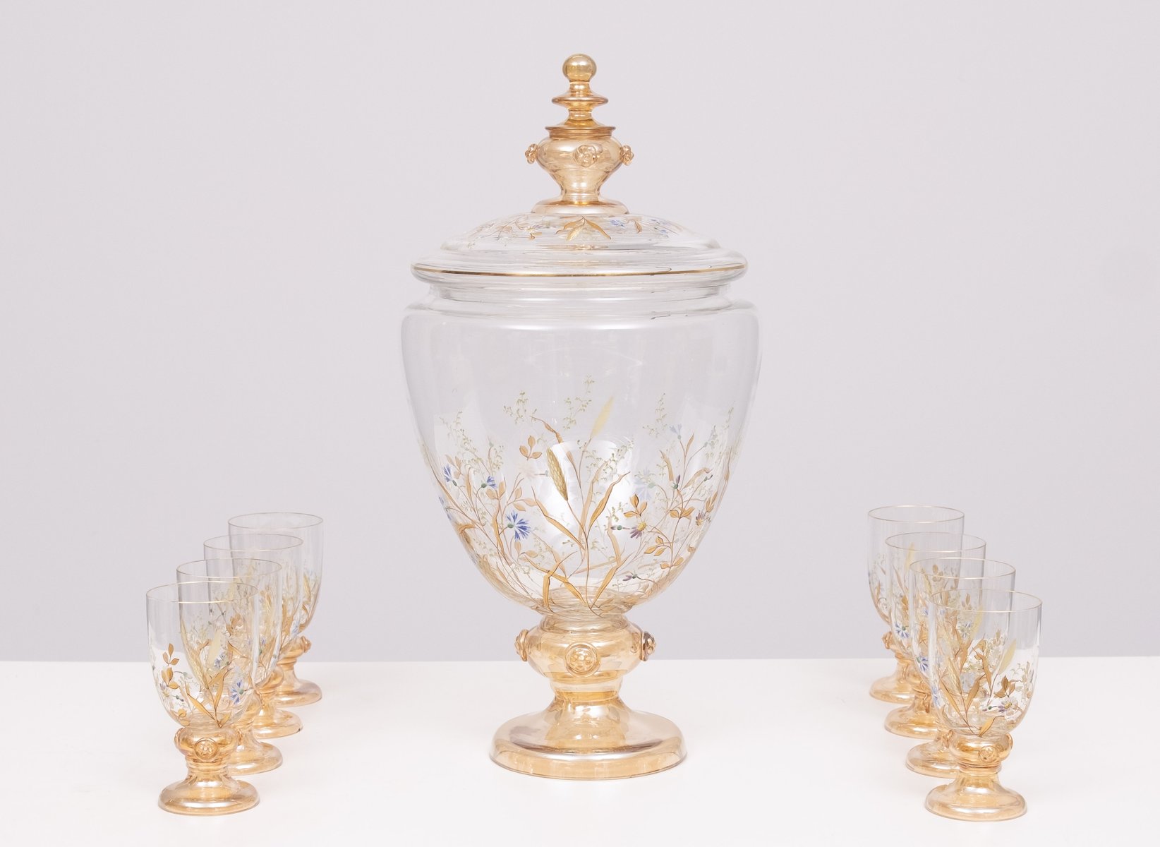 Antique Enameled Glass Serving Set, 1880, Set of 8 for sale at Pamono