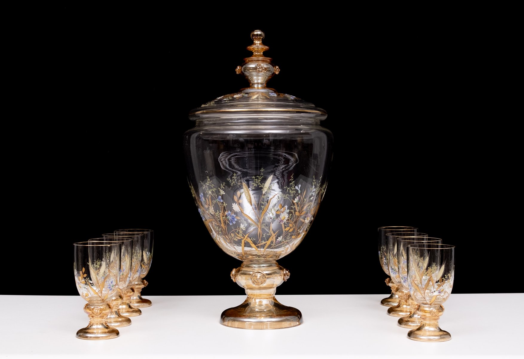 Antique Enameled Glass Serving Set, 1880, Set of 8 for sale at Pamono