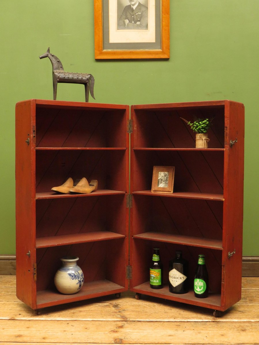 Campaign Style Red Portable Trunk Bookcase, 1890s for sale at Pamono