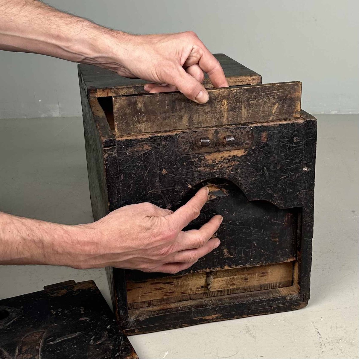 Antique Wooden Zenibako Temple Offering Box, 1890s for sale at Pamono