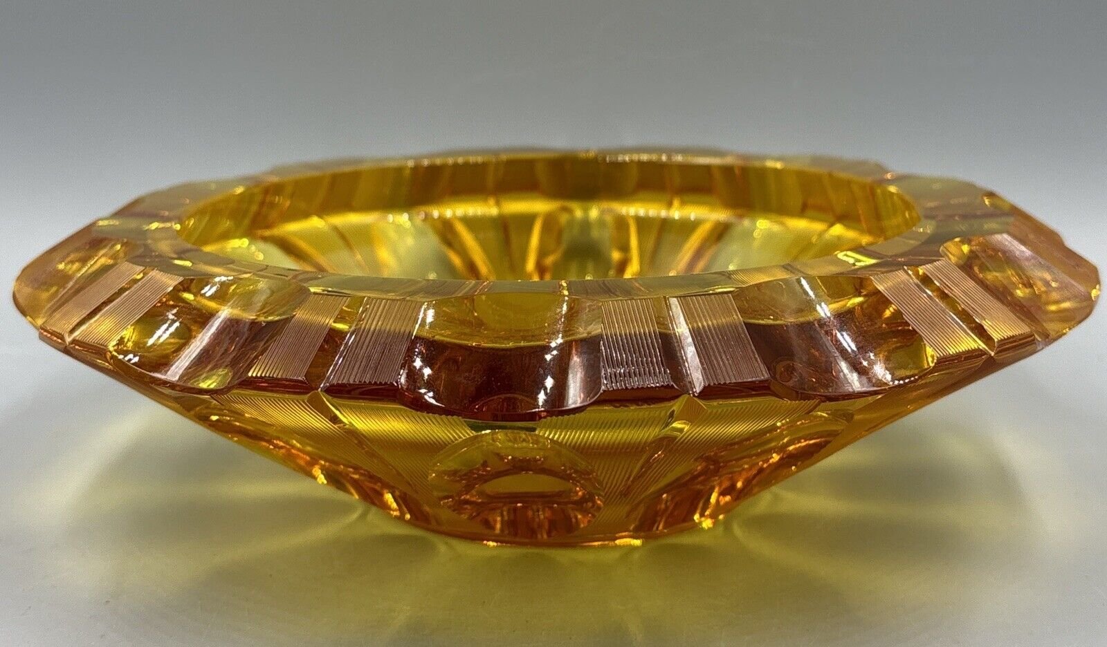 Vintage Art Deco Cut Amber Glass Bowl for sale at Pamono