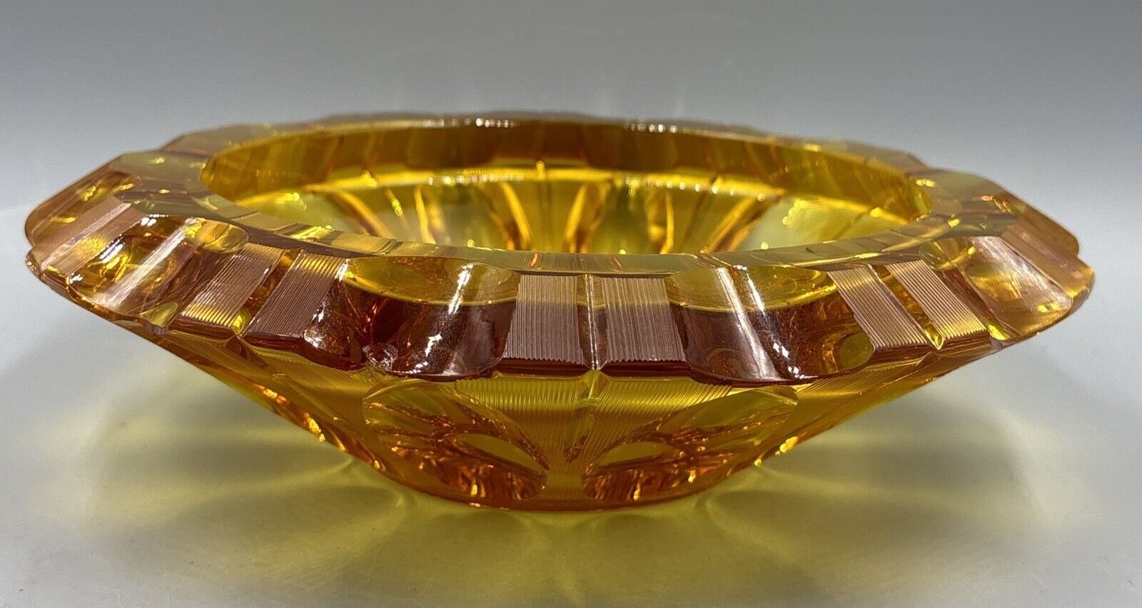 Vintage Art Deco Cut Amber Glass Bowl for sale at Pamono