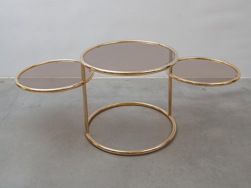 Runder drehbarer Couchtisch aus Glas & Messing von Milo Baughman für Morex, 1970er bei Pamono kaufen