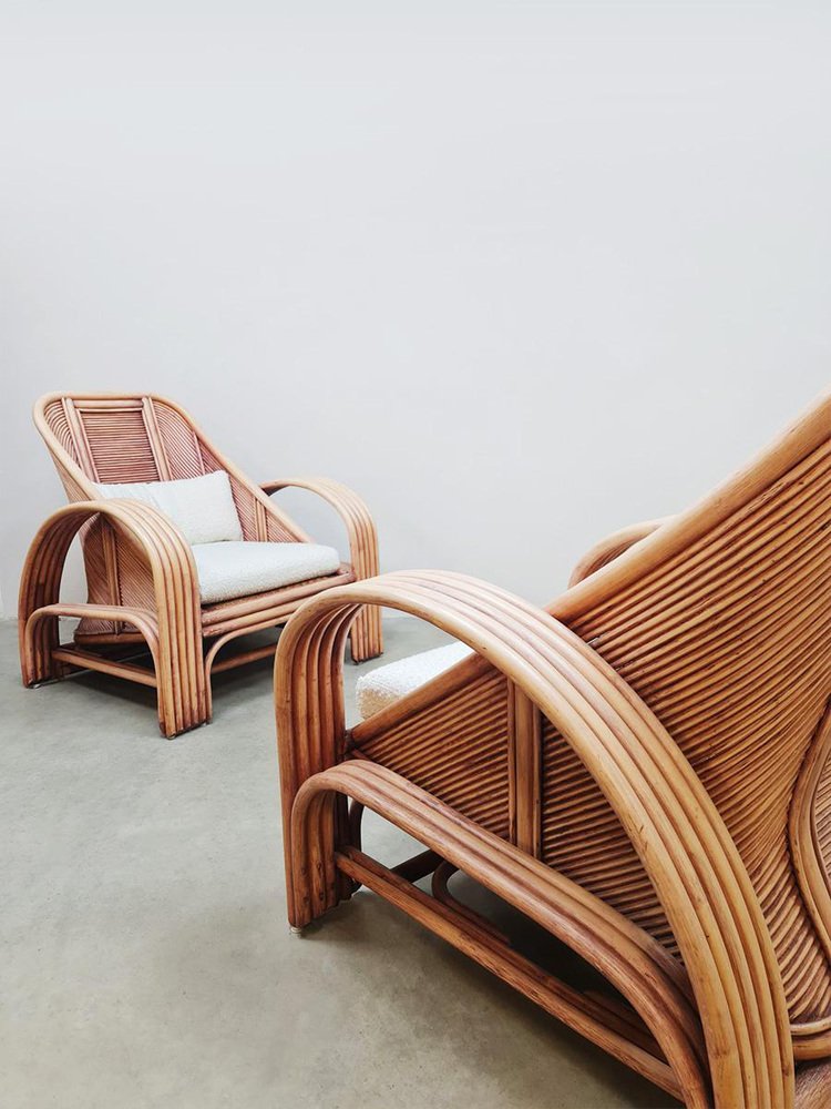 Vintage Pink Rattan Bamboo Lounge Set, 1960s, Set of 5 for sale at Pamono