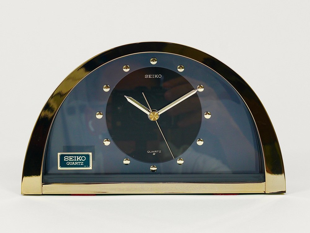 Hollywood Regency Brass See-Through Table Clock attributed to Seiko ...