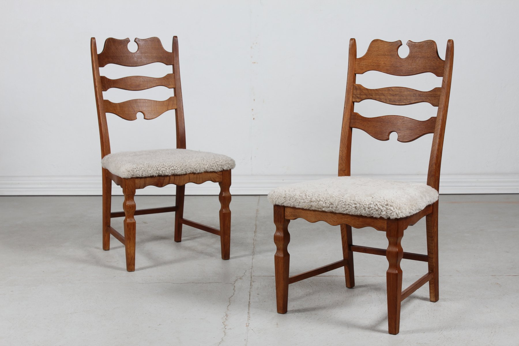 Set of Danish High Razor Blade Chairs in Oak and Leather by Henning ...