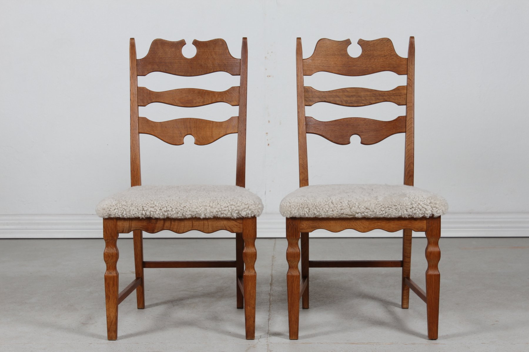 Set of Danish High Razor Blade Chairs in Oak and Leather by Henning ...