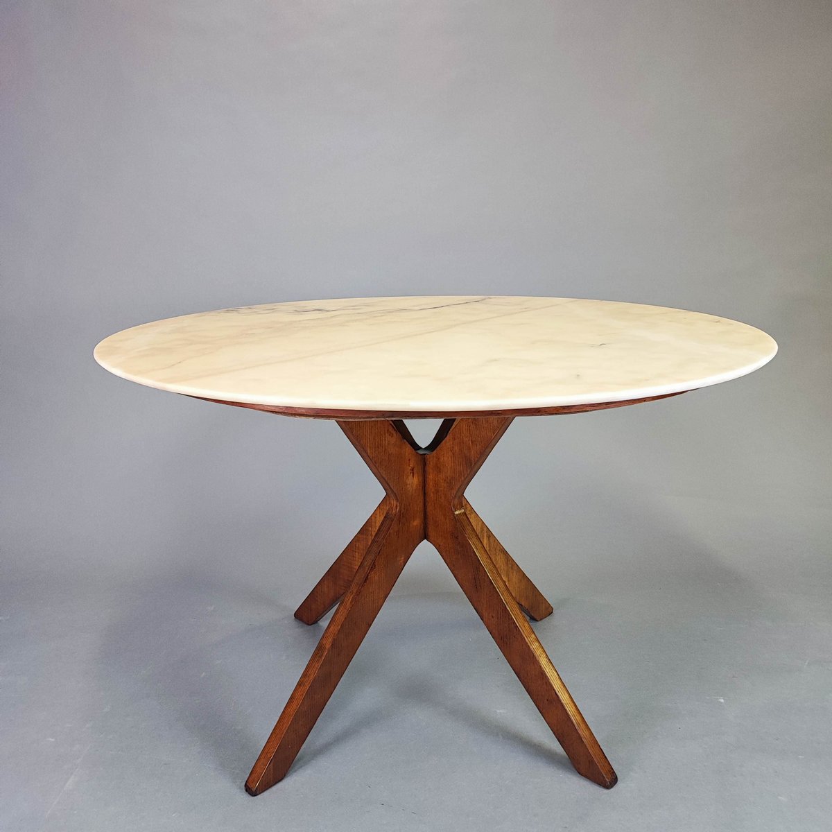 Round Dining Table with Marble Top, 1950s for sale at Pamono