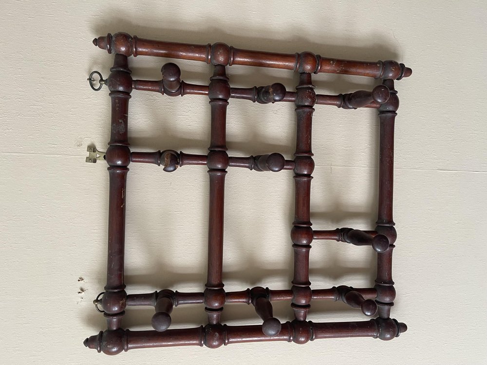 Victorian Walnut Foldable Wall Coat Rack for sale at Pamono