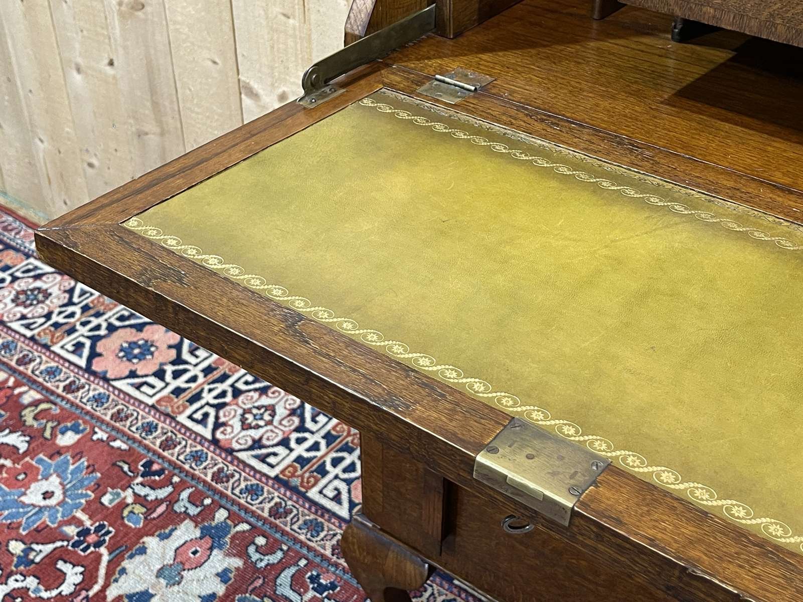 English Donkey Desk in Oak and Leather Top, 1950s for sale at Pamono