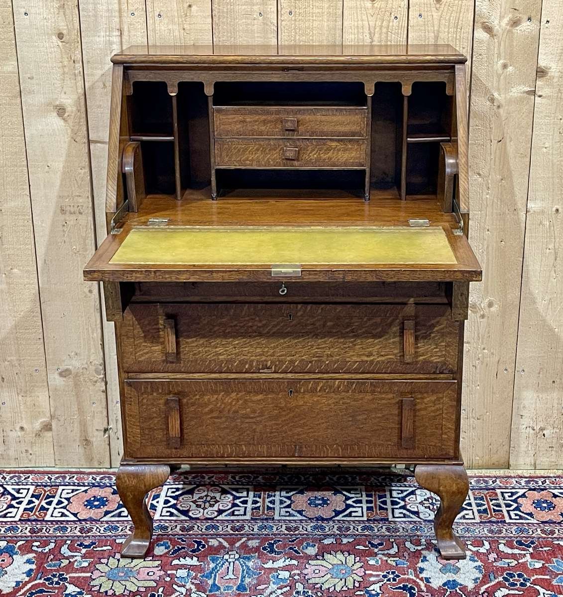 English Donkey Desk in Oak and Leather Top, 1950s for sale at Pamono