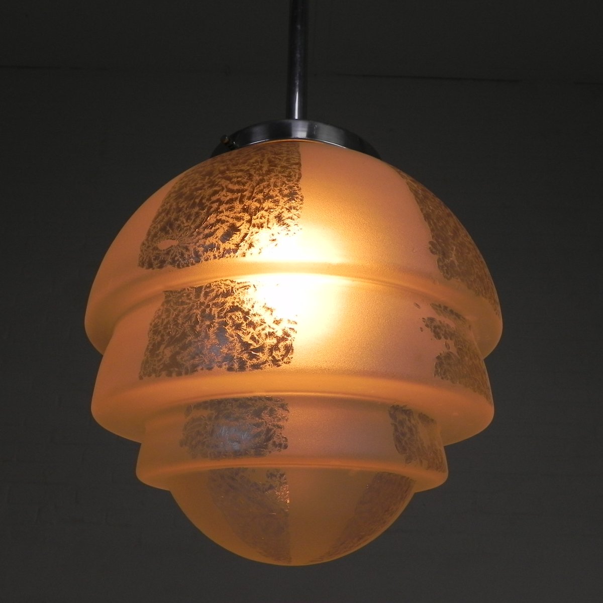 Art Deco Hanging Lamp with Stepped Glass Ball, 1930s for sale at Pamono