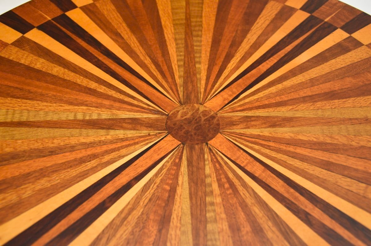 Vintage French Inlaid Starburst Side Table, 1950 for sale at Pamono