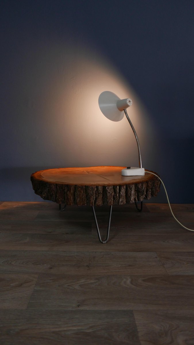 Vintage Tripod Oak Tree-Disc with Forged Steel Hairpin Swings Legs ...