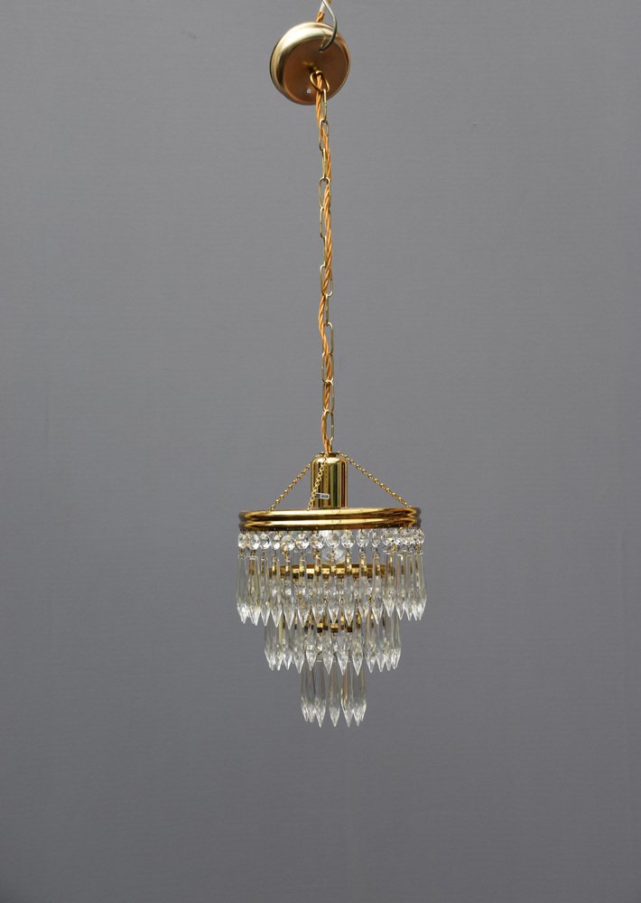 Vintage Crystal Glass Ceiling Light Fixture for sale at Pamono