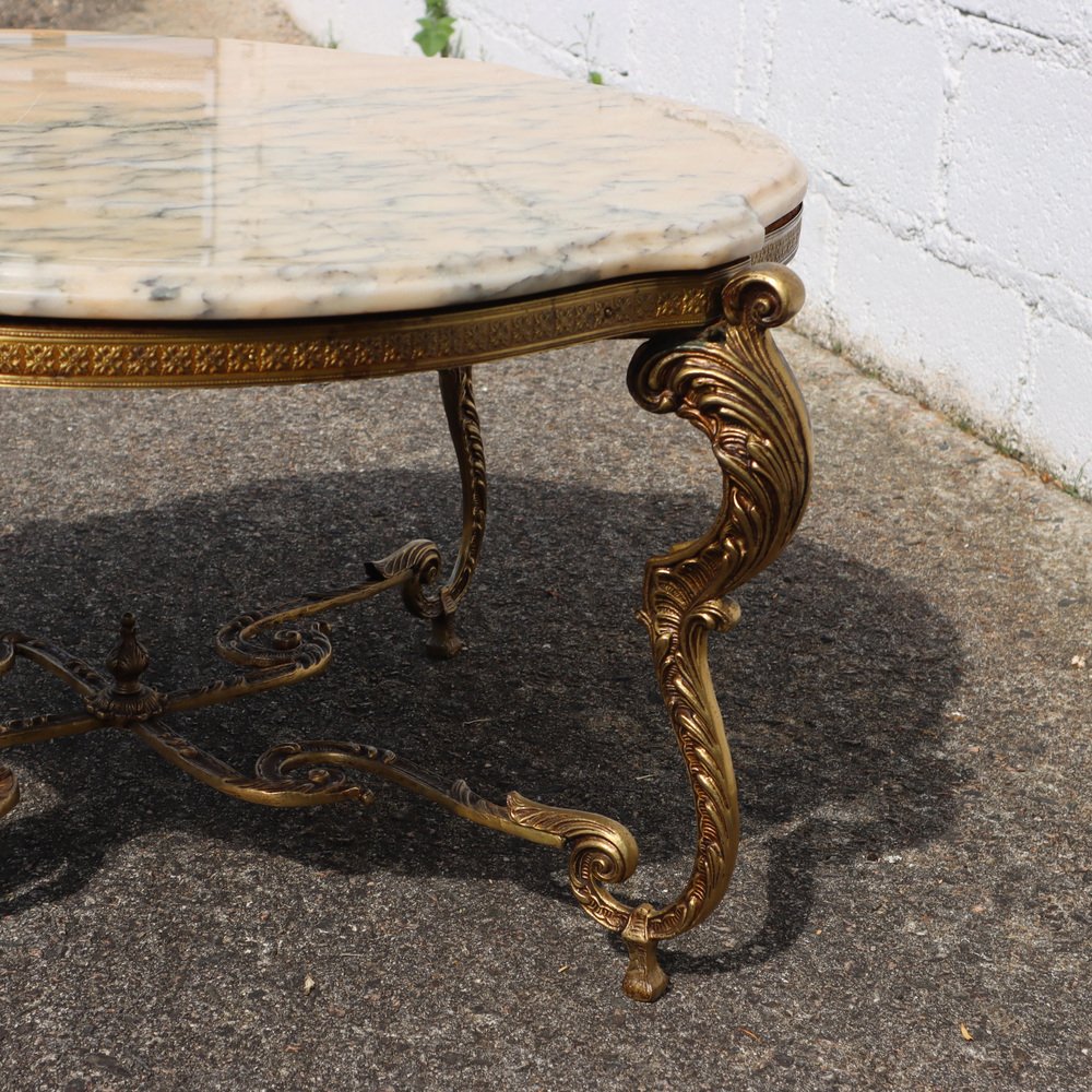 Vintage French Round Marble and Brass Coffee Table, 1960 for sale at Pamono