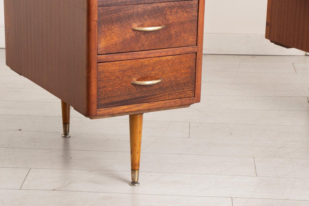 Mid-Century Mahogany Desk with Brass Handles, 1960s for sale at Pamono