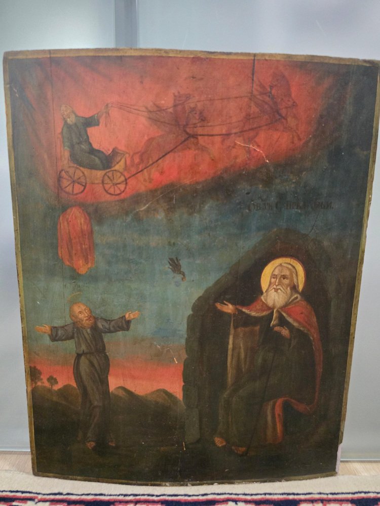 19th Century Orthodox Icon with Ascension of Elijah for sale at Pamono