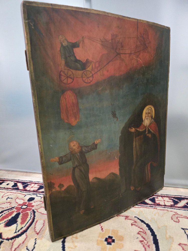 19th Century Orthodox Icon with Ascension of Elijah for sale at Pamono