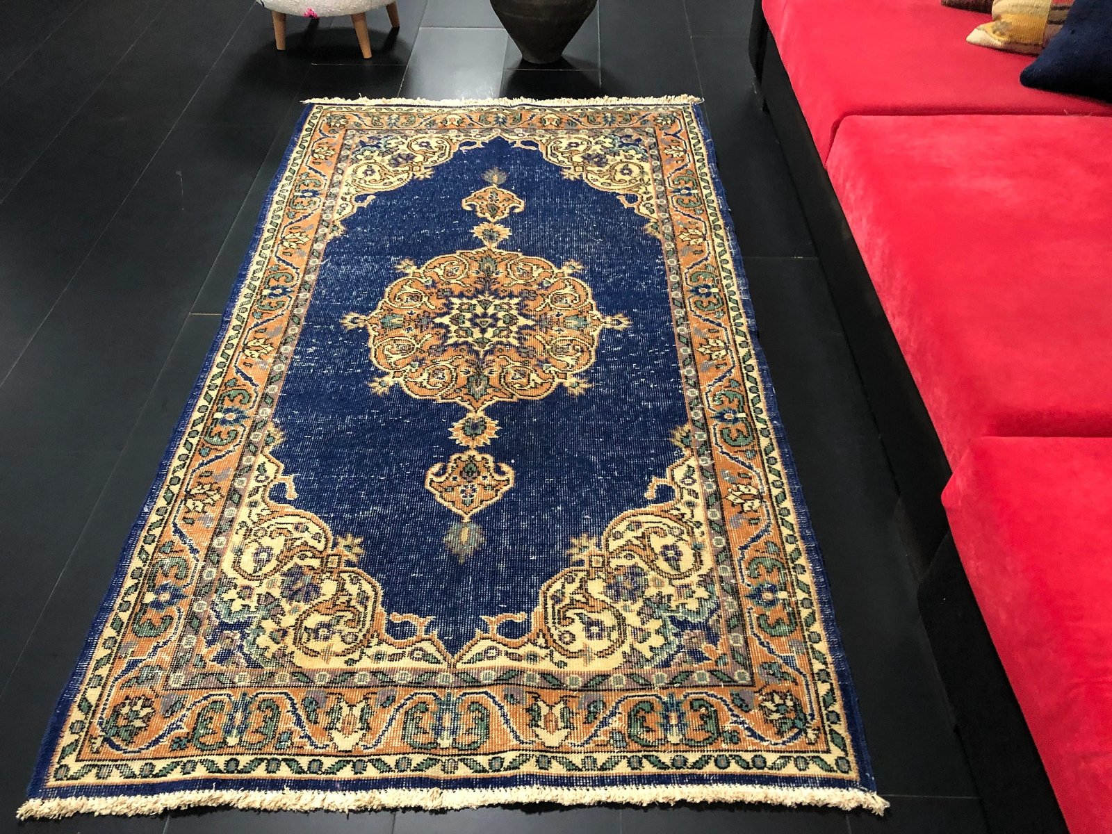 Navy Blue Vintage Floor Oushak Rug , 1960 for sale at Pamono