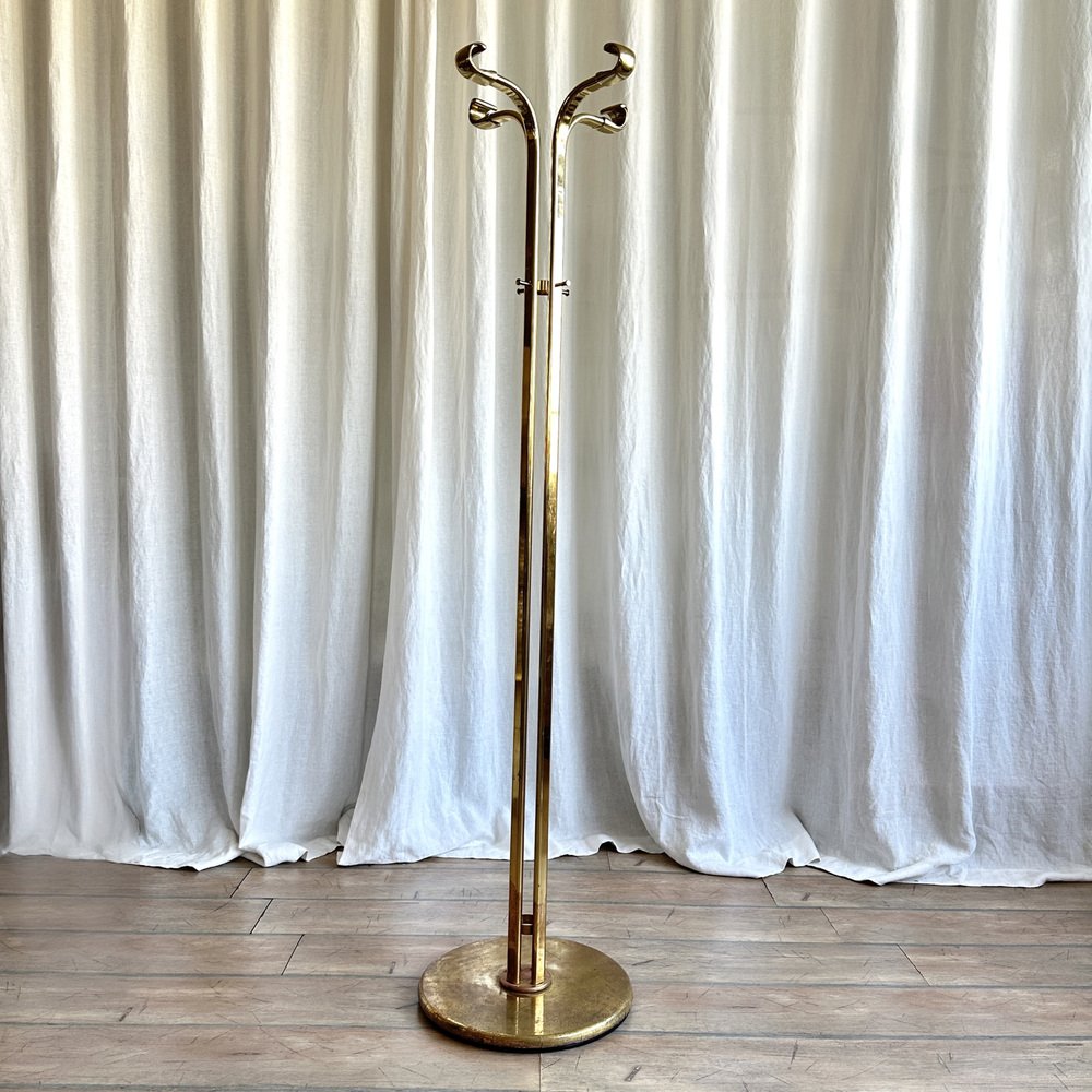 Mid-Century Brass Standing Coat Rack with Hangers, 1970s for sale at Pamono