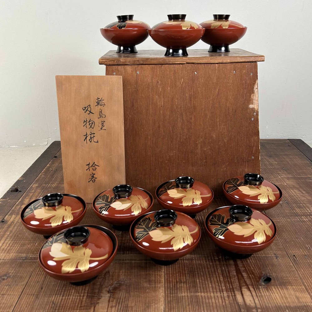 Wajima-Nuri Owan Serving Bowls, Japan, 1970s, Set of 10 for sale at Pamono