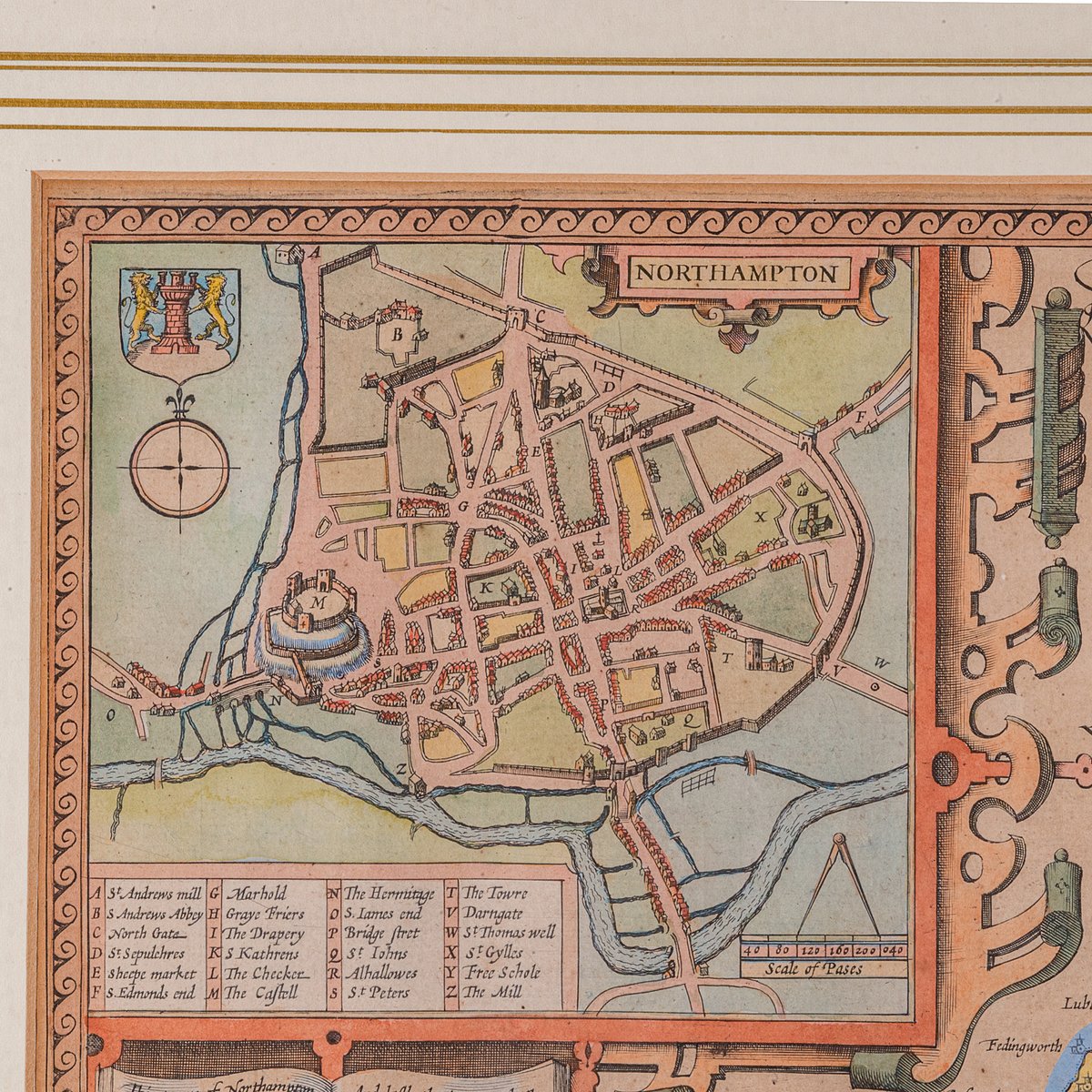 Large Antique Lithography Map of Northamptonshire by John Speed for ...