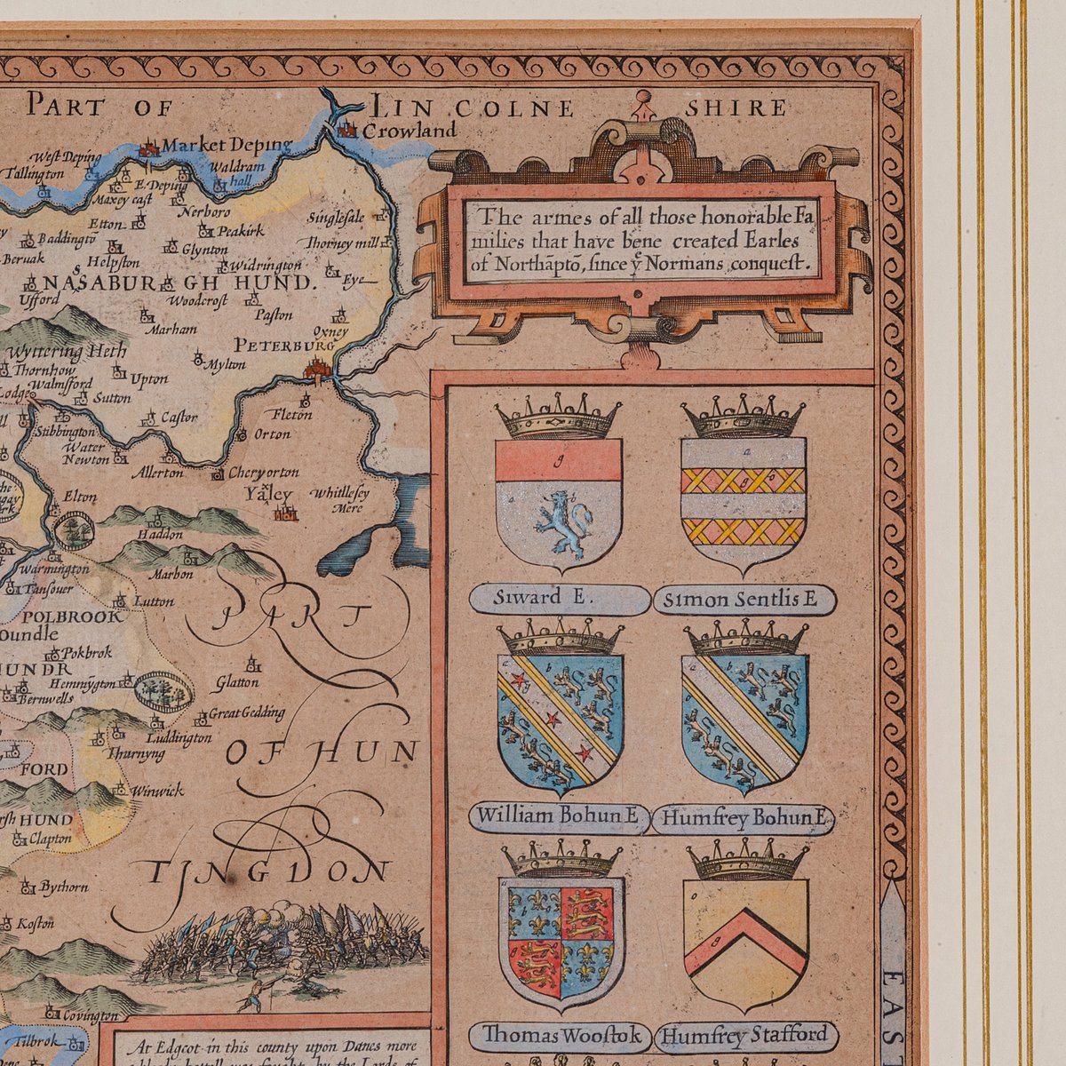 Large Antique Lithography Map of Northamptonshire by John Speed for ...