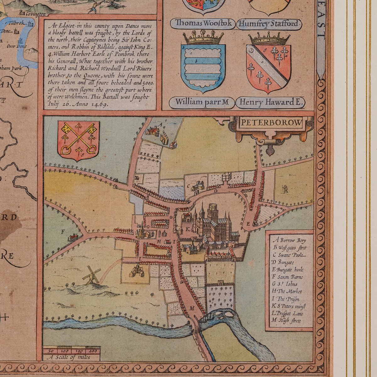 Large Antique Lithography Map of Northamptonshire by John Speed for ...