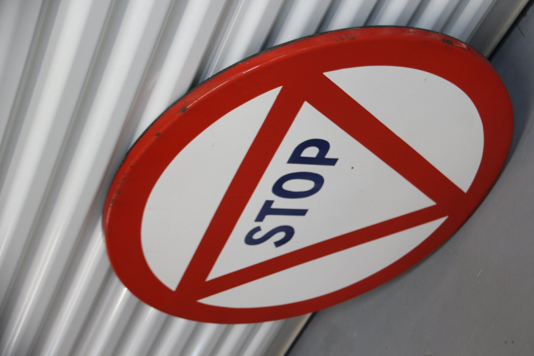Red and White Enamel Metal Stop Traffic Sign, 1965 for sale at Pamono