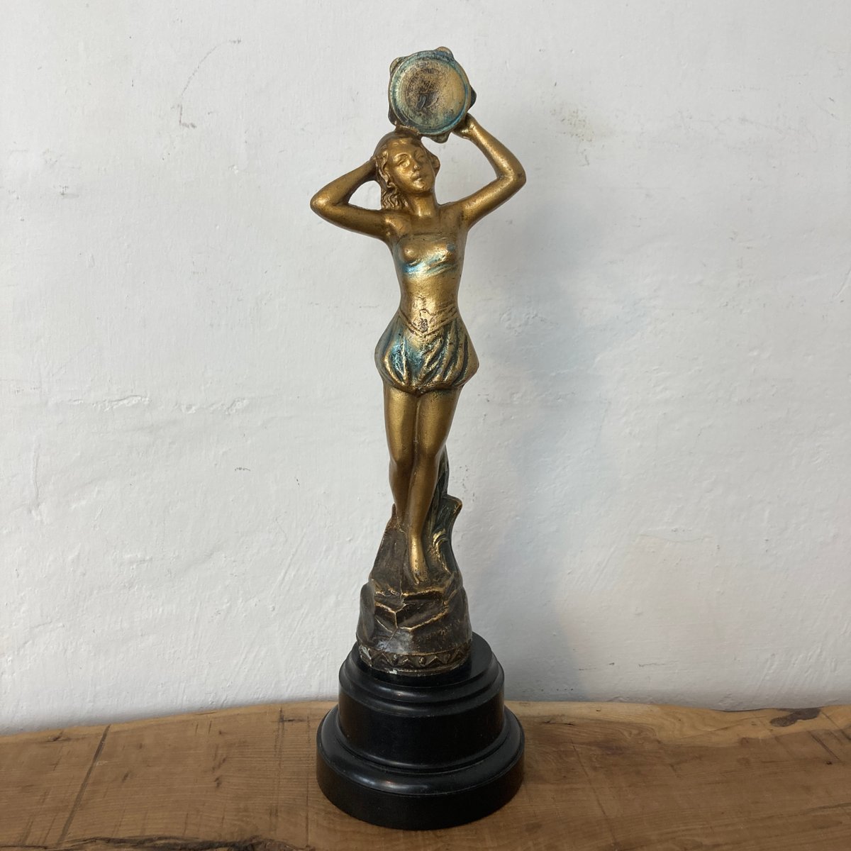 Art Deco Flapper Figure with Tambourine Sculpture, 1920s for sale at Pamono