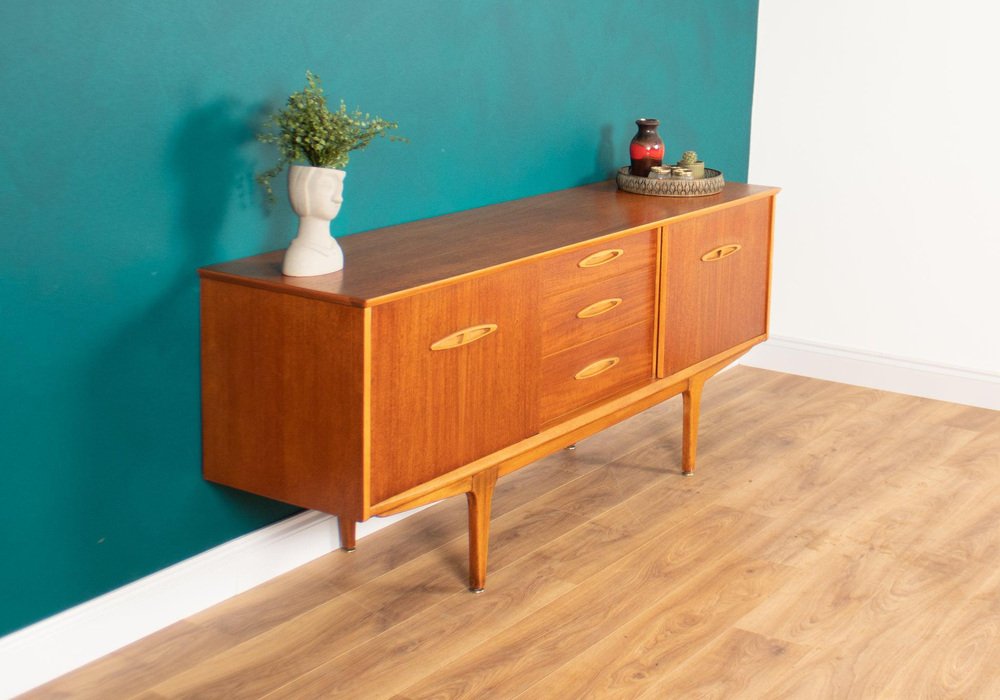 Long Mid-Century Sideboard with Sliding Doors in Teak, 1960s for sale ...