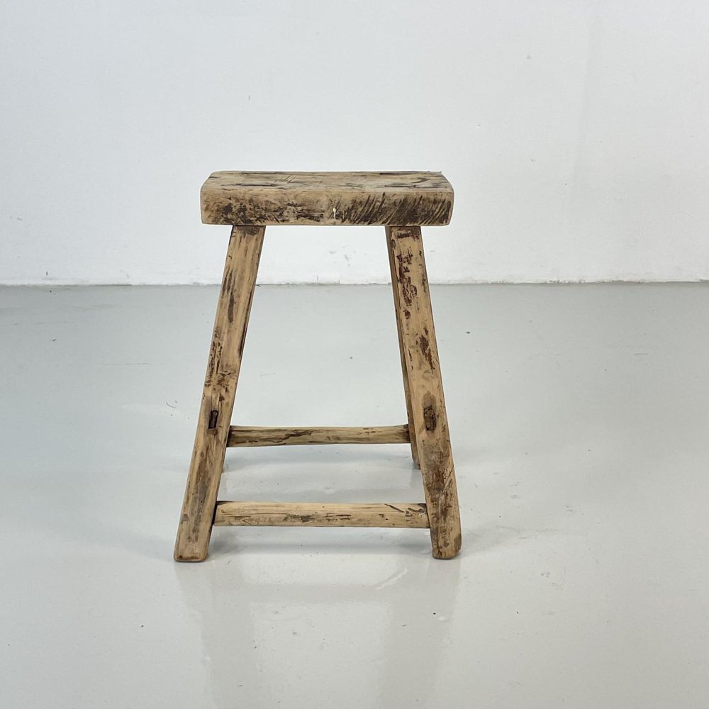 Vintage Rustic Wooden Stool for sale at Pamono