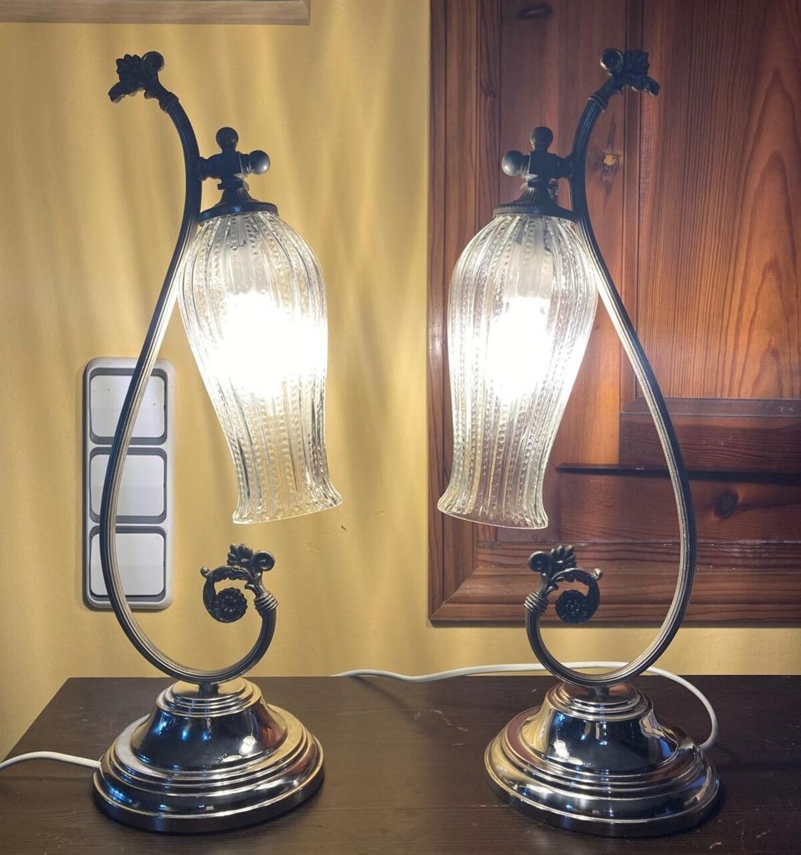 Neoclassical Table Lamps with Drop Glass Shades in Silver and Chrome ...