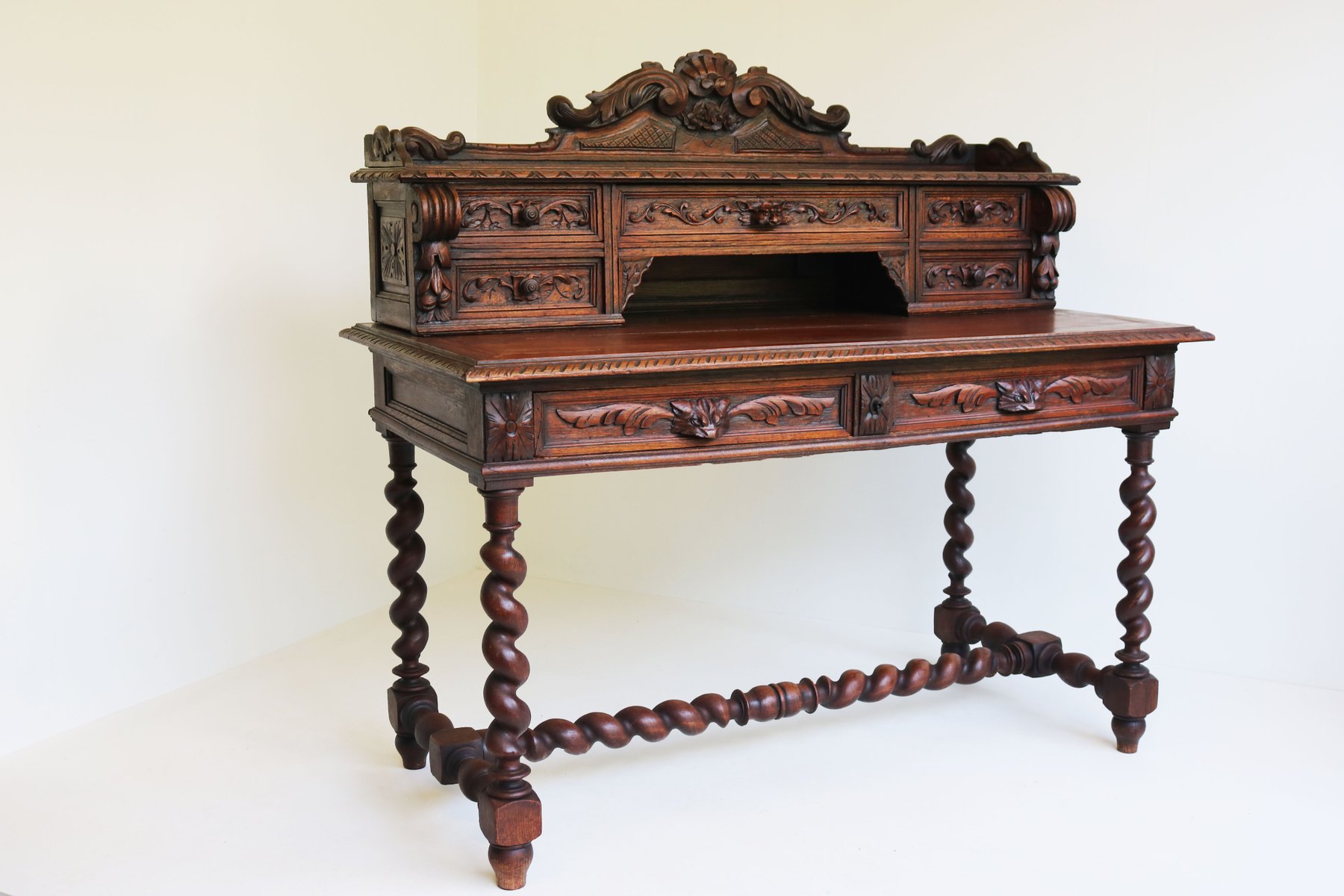 19th Century Renaissance Revival French Oak Writing Desk, 1870s for ...