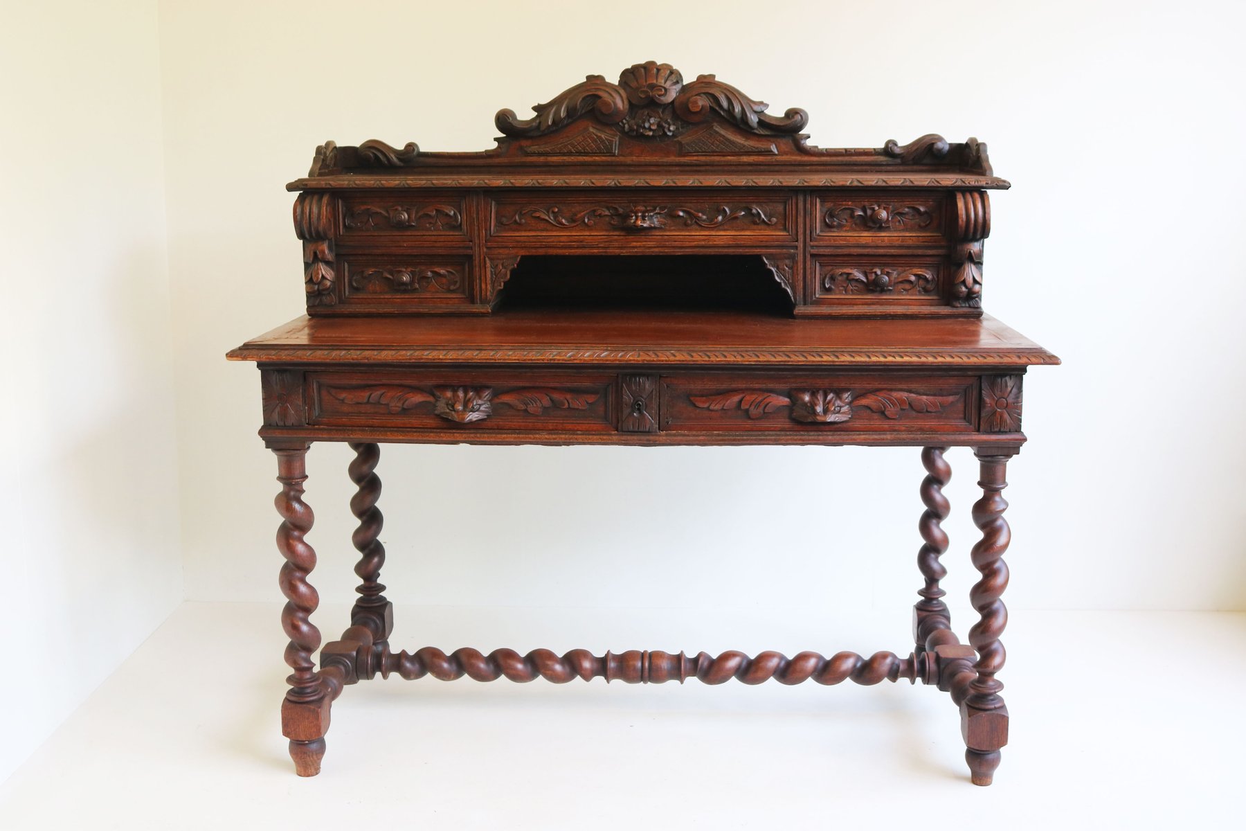 19th Century Renaissance Revival French Oak Writing Desk, 1870s for ...