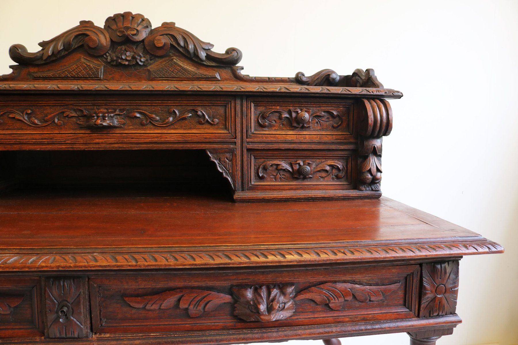 19th Century Renaissance Revival French Oak Writing Desk, 1870s for ...