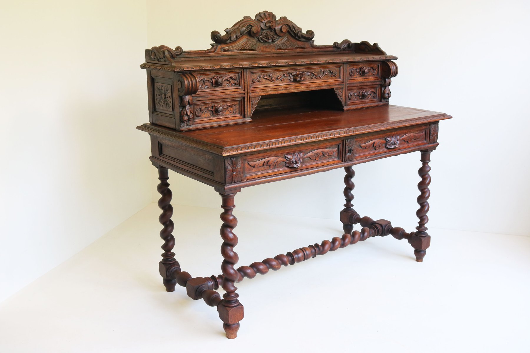 19th Century Renaissance Revival French Oak Writing Desk, 1870s for ...
