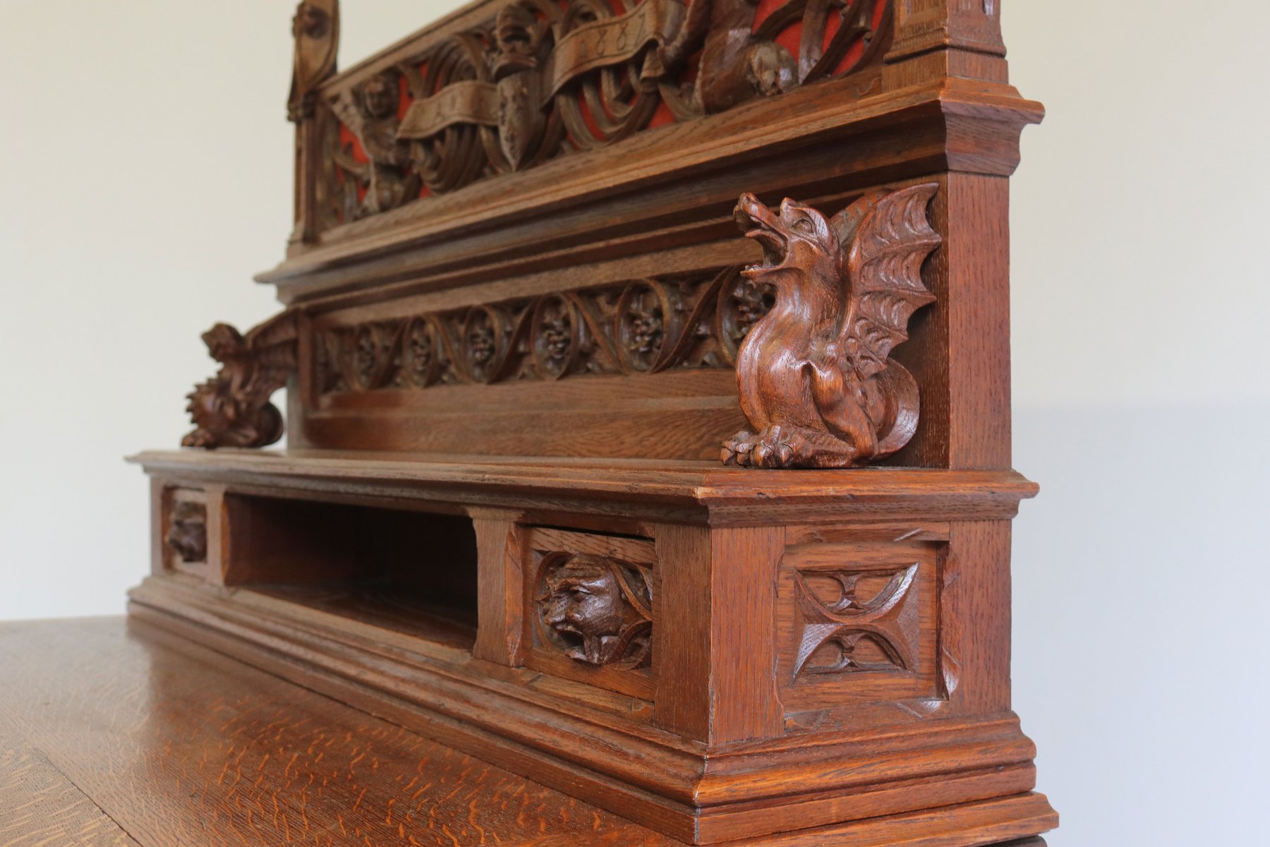 19th Century Gothic Revival Writing Desk in Carved Oak with Angels ...