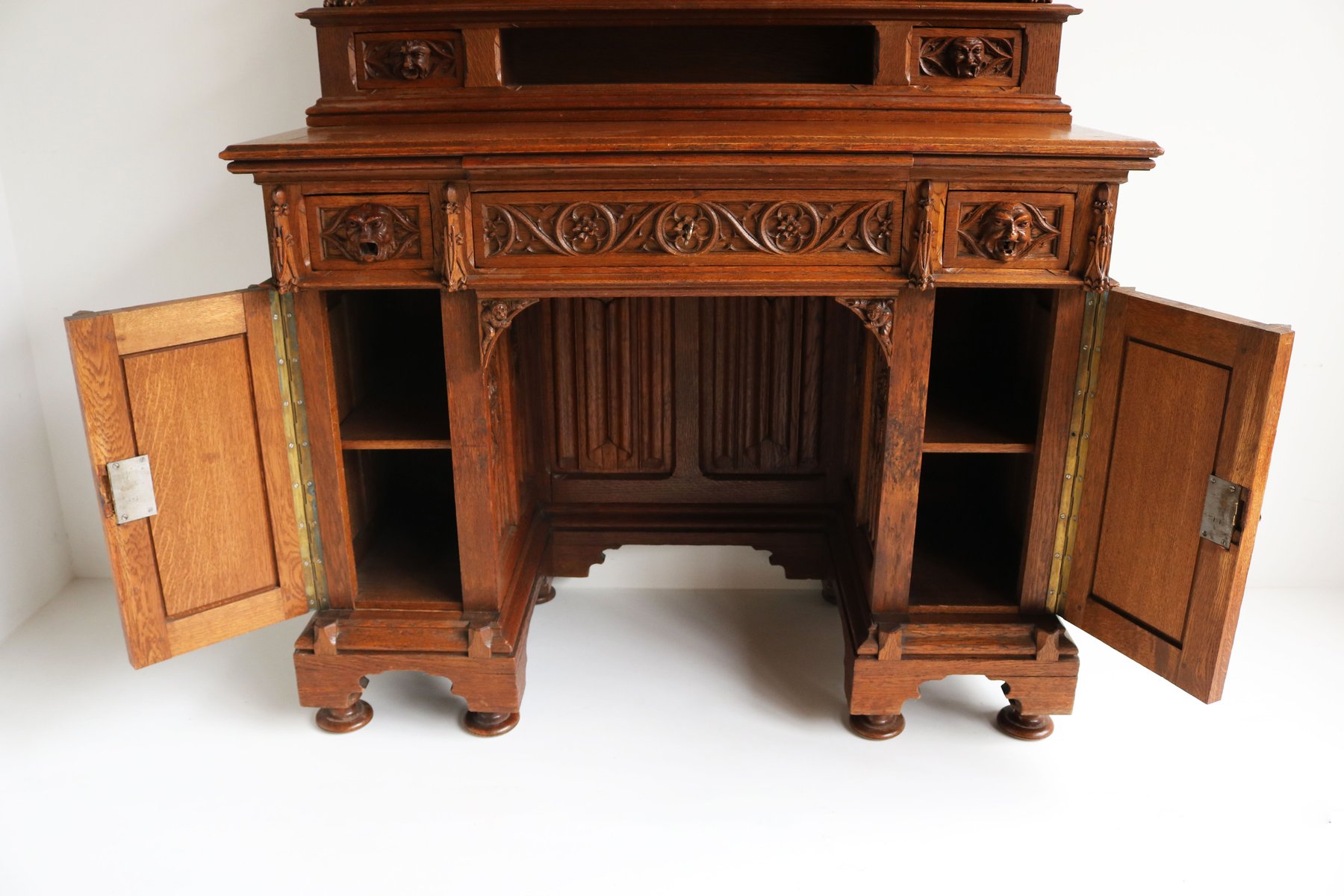 19th Century Gothic Revival Writing Desk in Carved Oak with Angels ...