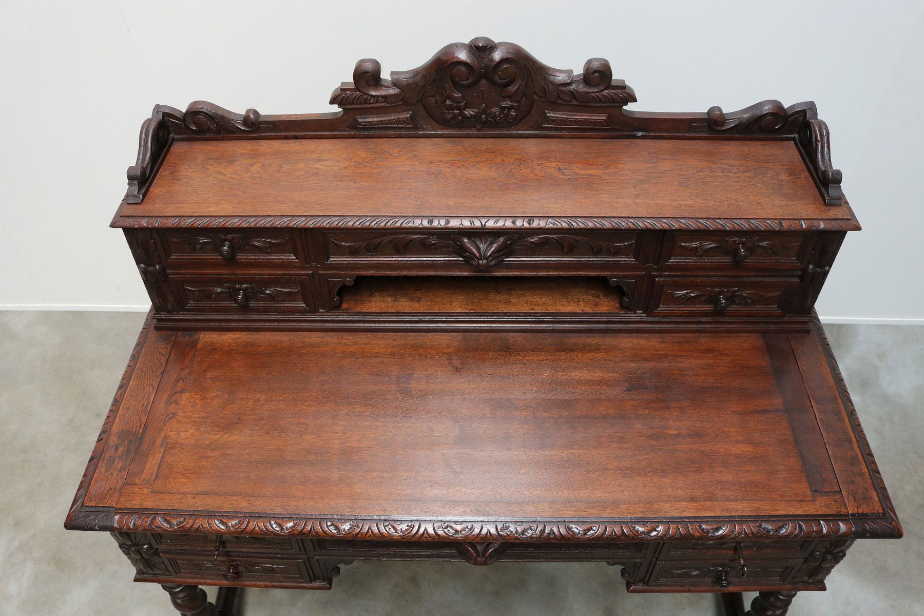 19th Century French Renaissance Revival Hunt Desk with Barley Twist Oak ...