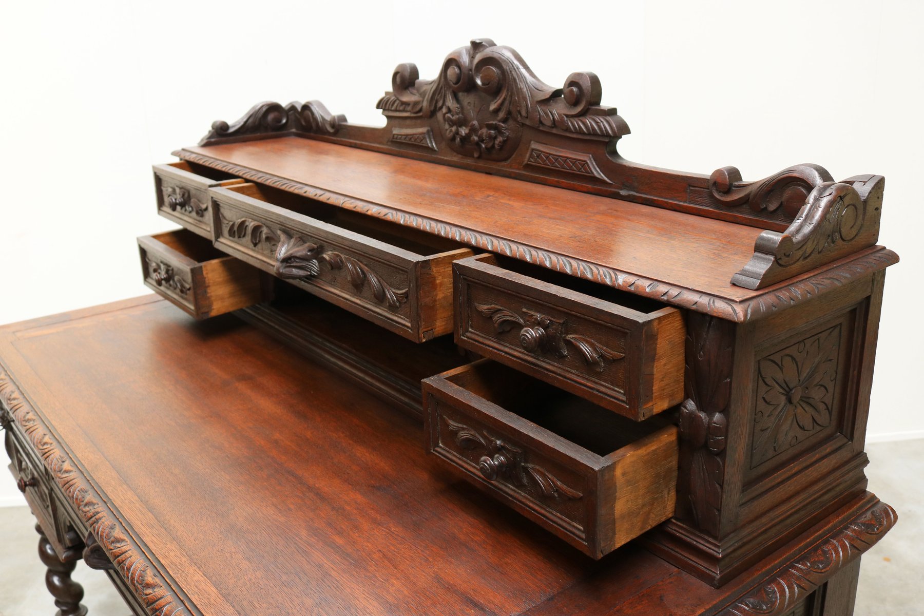 19th Century French Renaissance Revival Hunt Desk with Barley Twist Oak ...