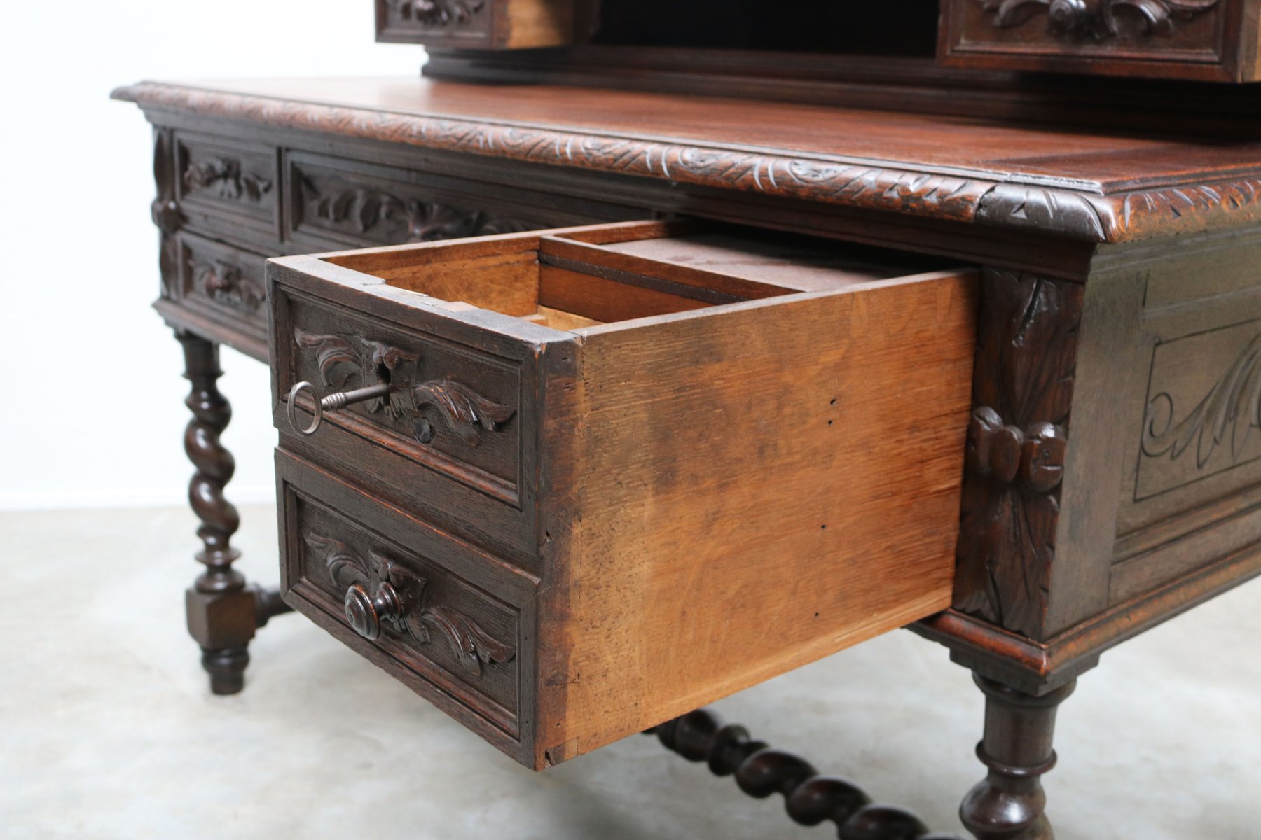 19th Century French Renaissance Revival Hunt Desk with Barley Twist Oak ...