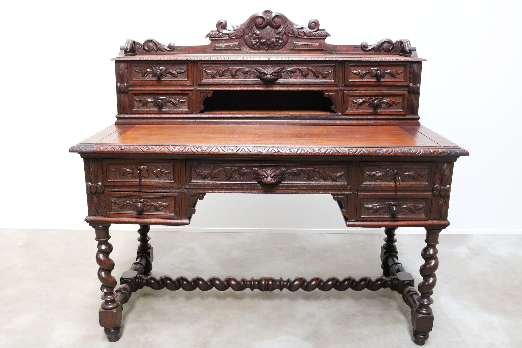 19th Century French Renaissance Revival Hunt Desk with Barley Twist Oak ...